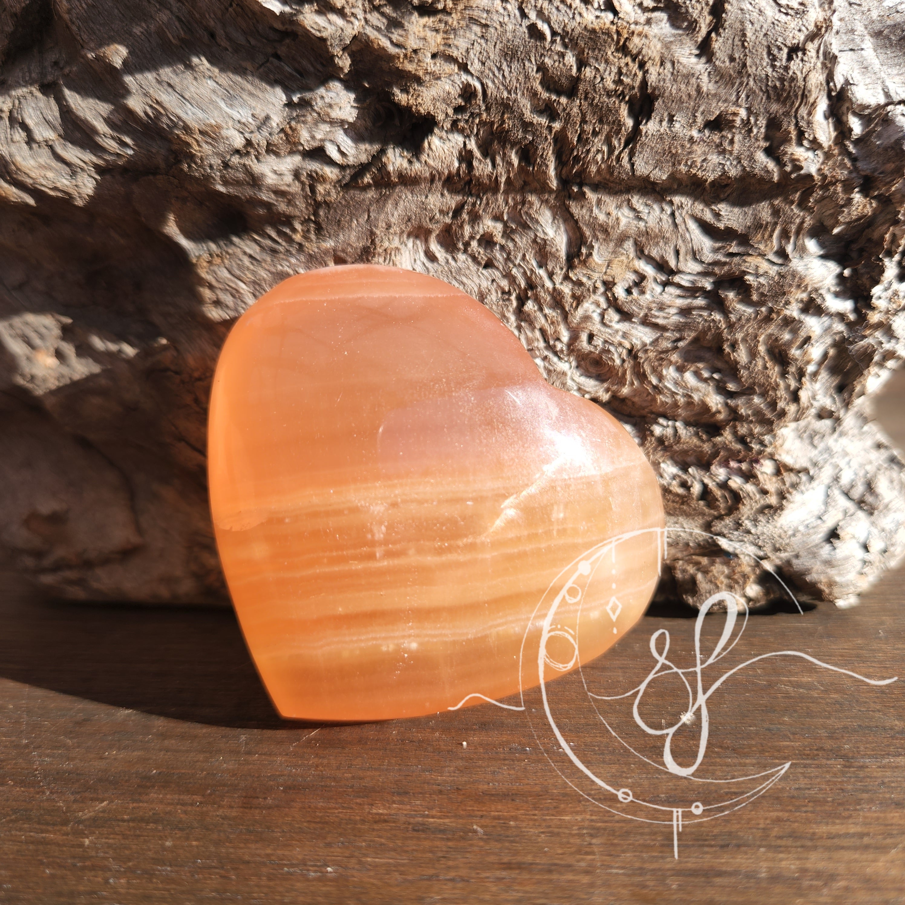 Honey Calcite Heart F – Crystal for Confidence & Personal Power – She Fire